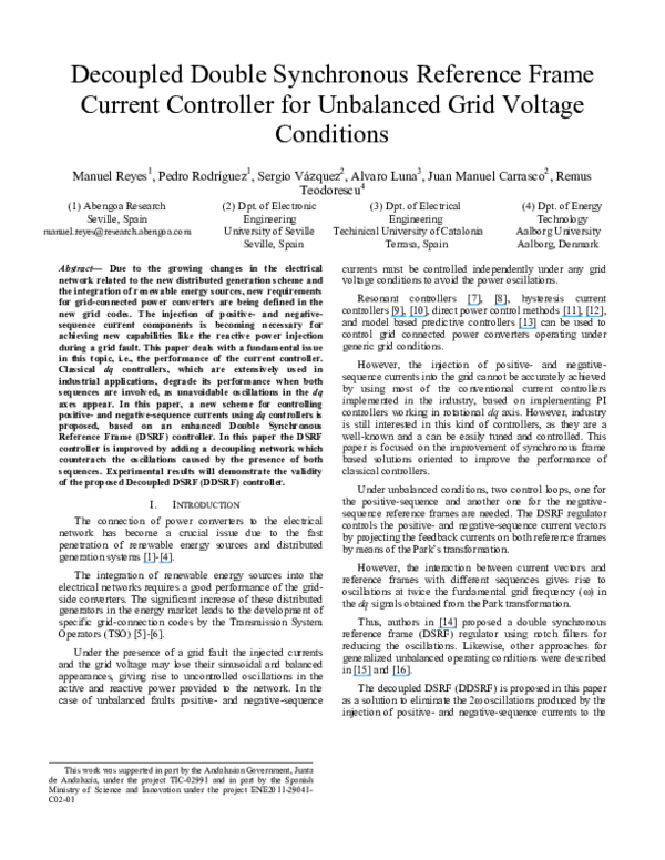 Pdf Decoupled Double Synchronous Reference Frame Pll For Power