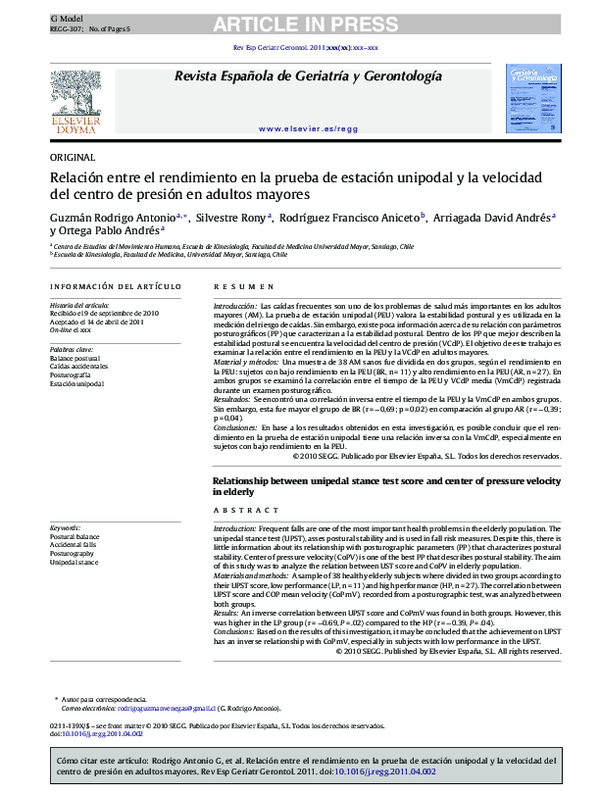 (PDF) Relación entre el rendimiento en la prueba de estación unipodal y ...