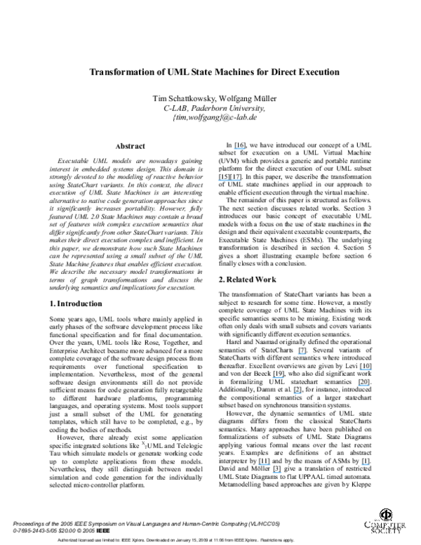 Pdf Transformation Of Uml State Machines For Direct Execution Tim