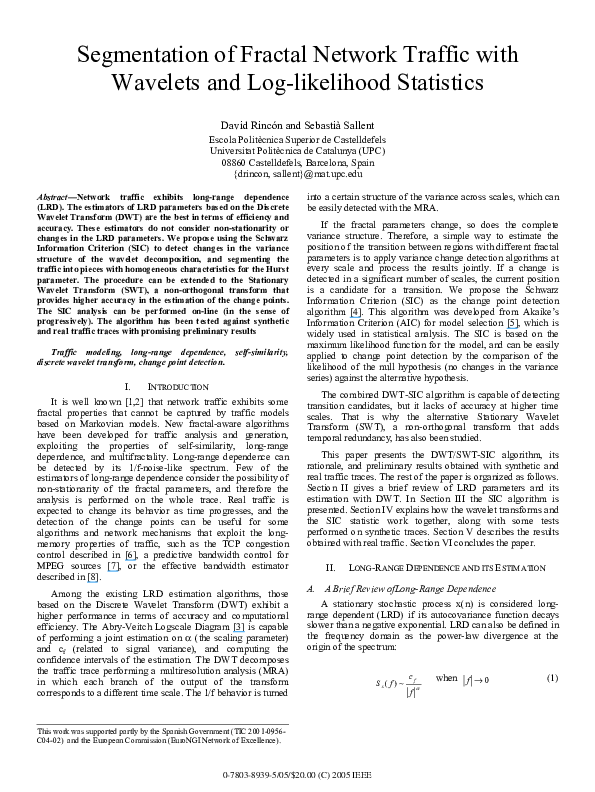 Pdf Segmentation Of Fractal Network Traffic With Wavelets And Log Likelihood Statistics