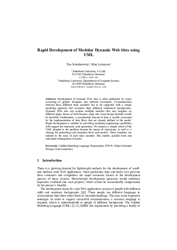 Pdf Rapid Development Of Modular Dynamic Web Sites Using Uml