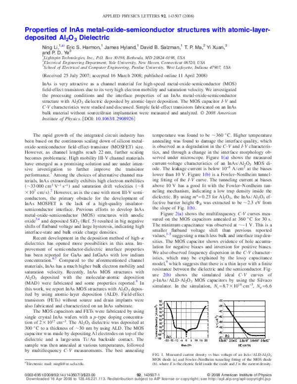 (PDF) Properties of InAs metal-oxide-semiconductor structures with ...