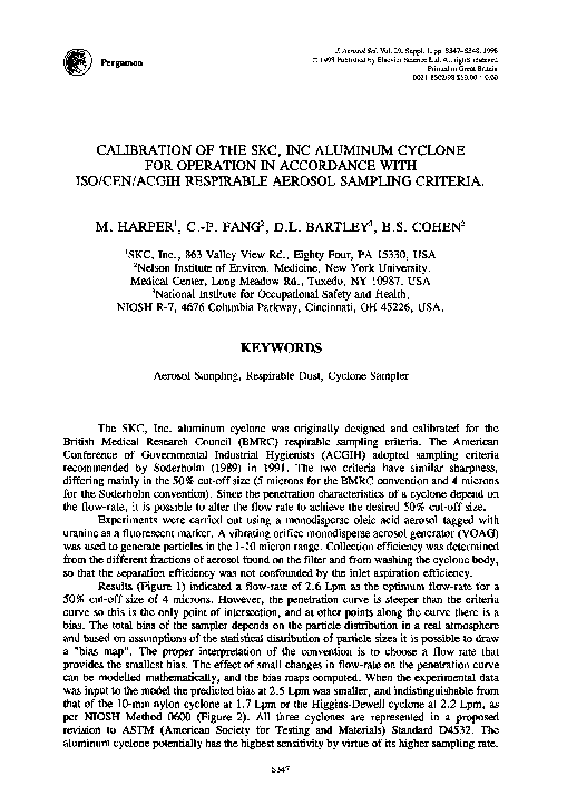(PDF) Calibration of the SKC, Inc aluminum cyclone for operation in ...