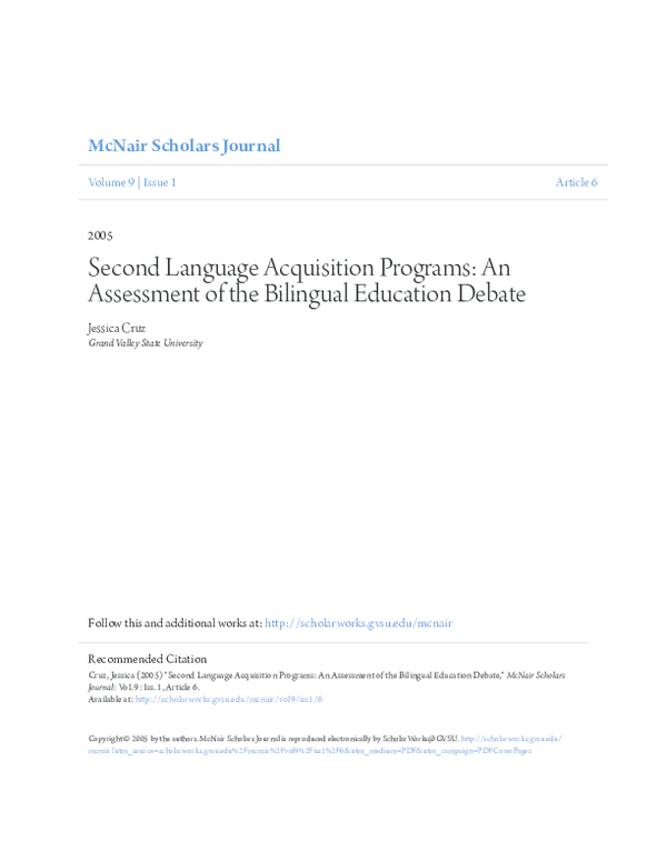 (PDF) Second Language Acquisition Programs: An Assessment of the Bilingual Education Debate