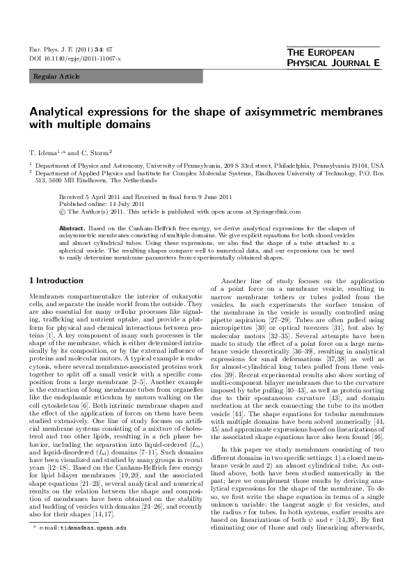 (PDF) Analytical expressions for the shape of axisymmetric membranes ...