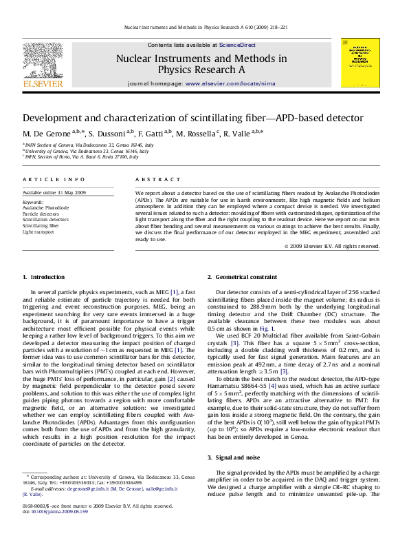 (PDF) Development and characterization of scintillating fiber—APD-based detector