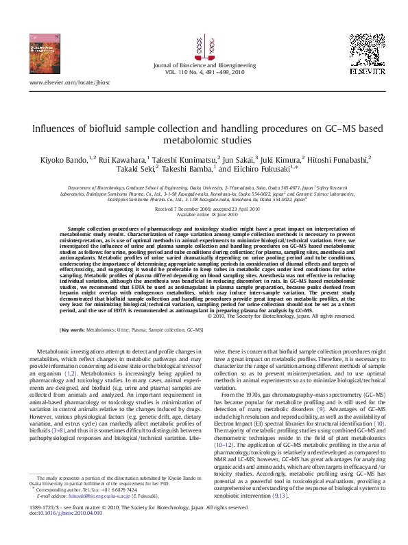 (PDF) Influences of biofluid sample collection and handling procedures ...