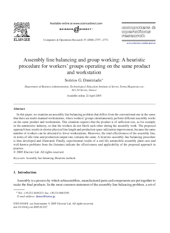 (PDF) Assembly line balancing and group working: A heuristic procedure for workers' groups ...