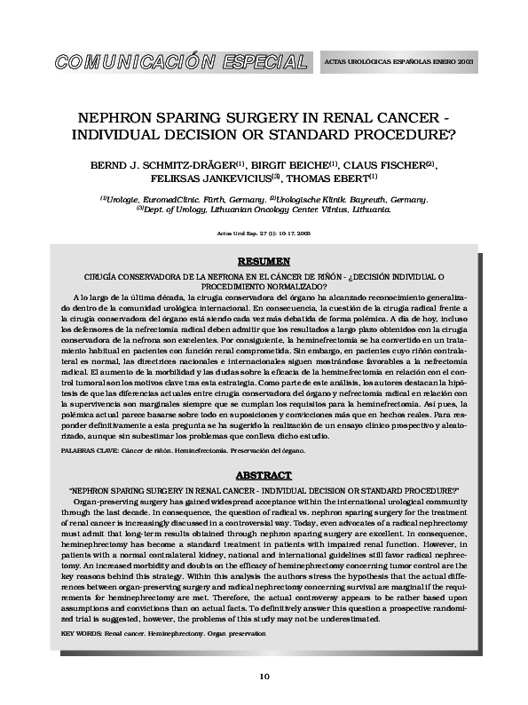 (PDF) Nephron sparing surgery in renal cancer - individual decision or ...