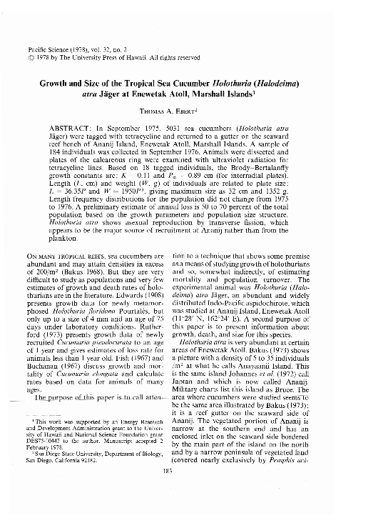 (PDF) Growth and Size of the Tropical Sea Cucumber Holothuria ...