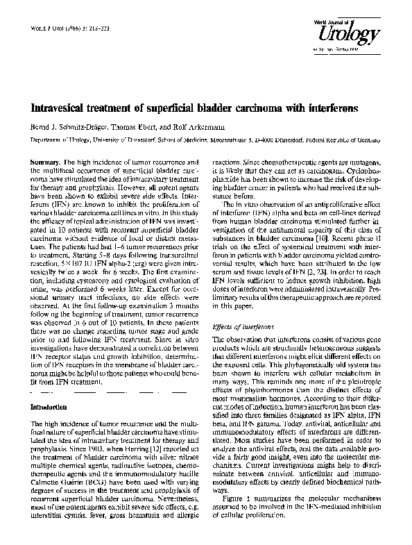 (PDF) Intravesical treatment of superficial bladder carcinoma with ...