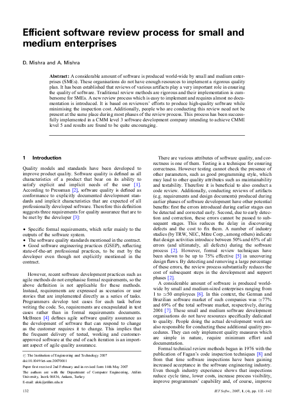 (PDF) Efficient software review process for small and medium enterprises
