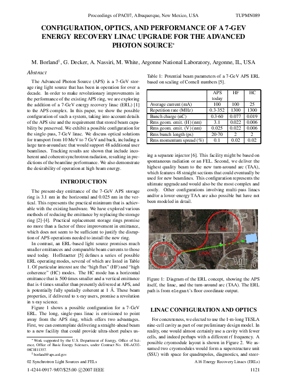 (PDF) Configuration, optics, and performance of a 7GEV Energy Recovery Linac upgrade for the ...