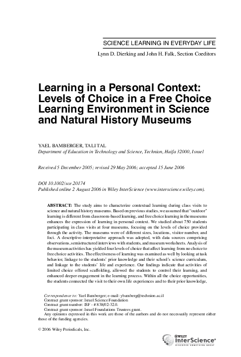 (PDF) Learning in a personal context: Levels of choice in a free choice ...