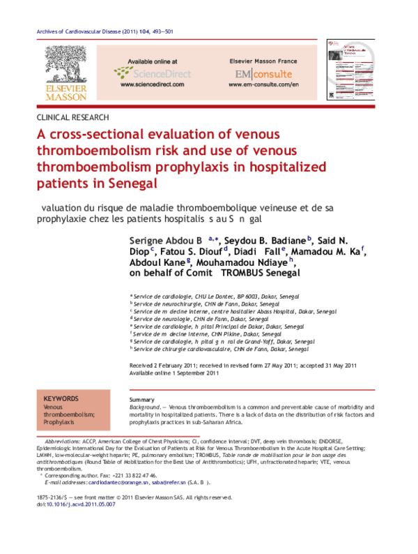 (PDF) A cross-sectional evaluation of venous thromboembolism risk and use of venous ...