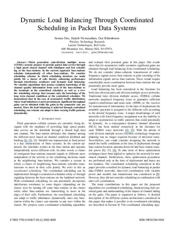 (PDF) Dynamic Load Balancing Through Coordinated Scheduling in Packet Data Systems