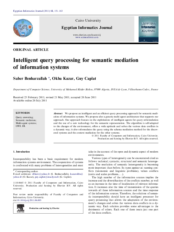 Pdf Intelligent Query Processing For Semantic Mediation Of Information Systems 