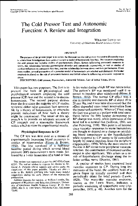 (PDF) The Cold Pressor Test and Autonomic Function: A Review and ...