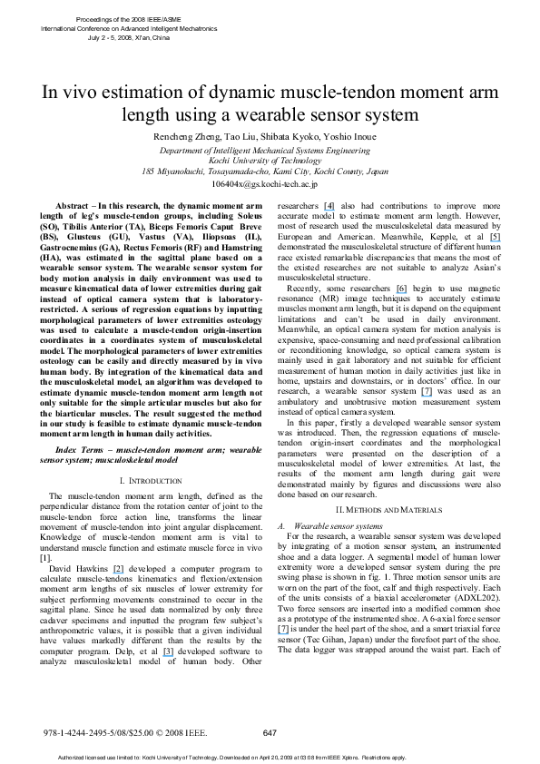 (PDF) In vivo estimation of dynamic muscle-tendon moment arm length using a wearable sensor system