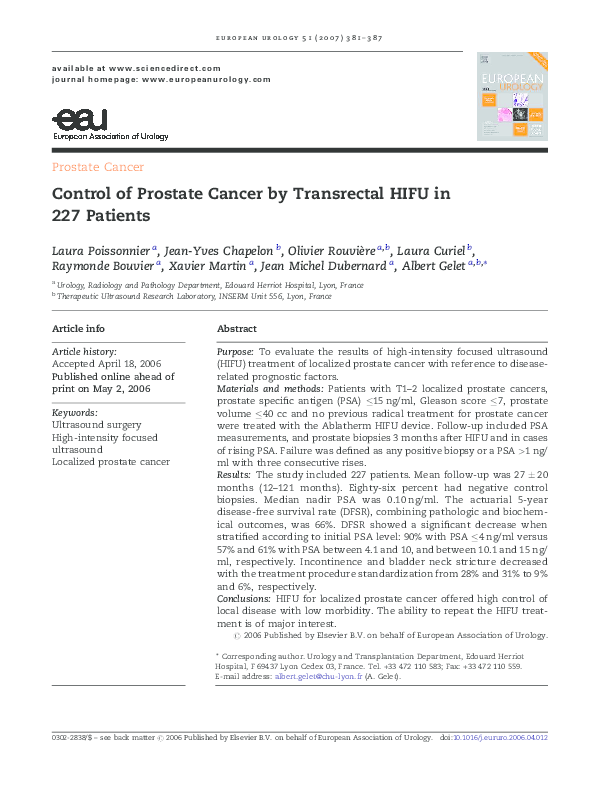 (PDF) Control of Prostate Cancer by Transrectal HIFU in 227 Patients
