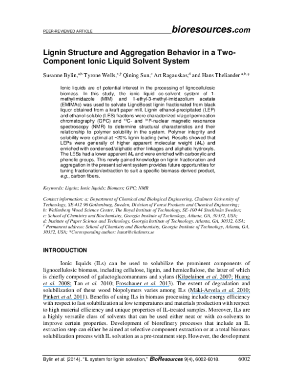 (PDF) Lignin Structure and Aggregation Behavior in a Two-Component ...