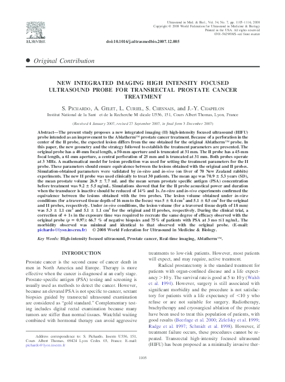 Pdf New Integrated Imaging High Intensity Focused Ultrasound Probe