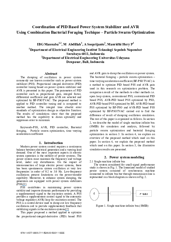 (PDF) Coordination of PID based power system stabilizer and AVR using combination bacterial ...
