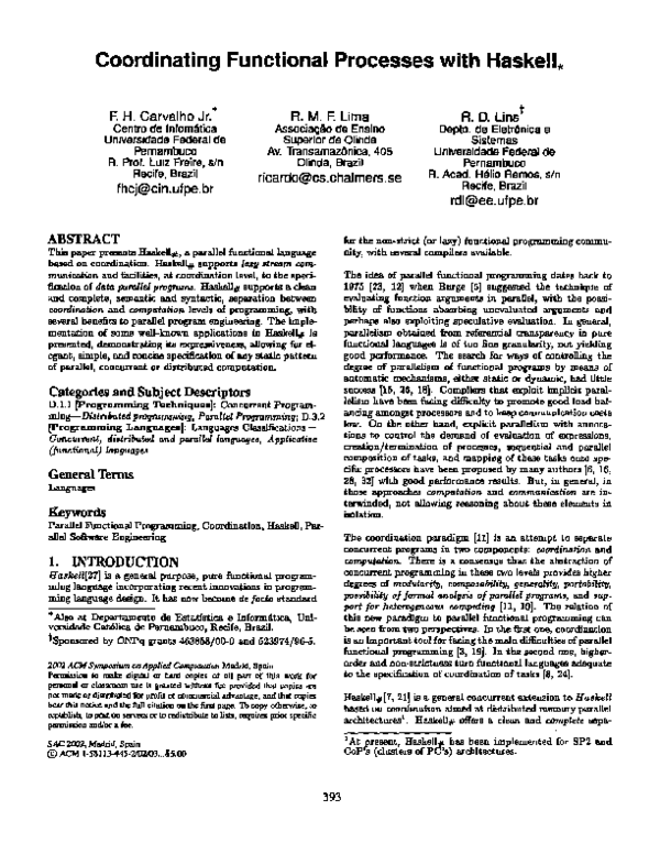 (PDF) Coordinating functional processes with Haskell