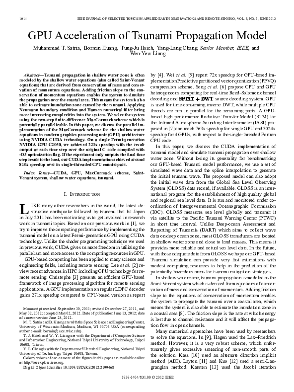 (PDF) GPU Acceleration of Tsunami Propagation Model
