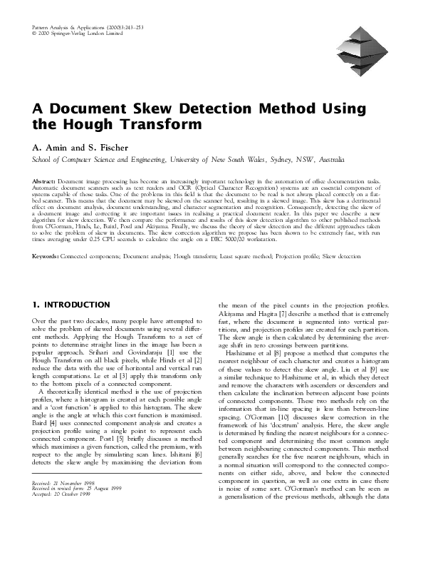 Pdf A Document Skew Detection Method Using The Hough Transform