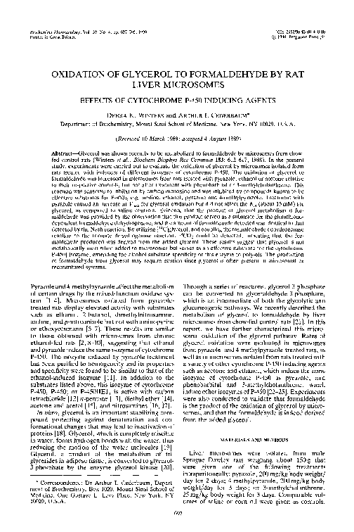 (PDF) Oxidation of glycerol to formaldehyde by rat liver microsomes