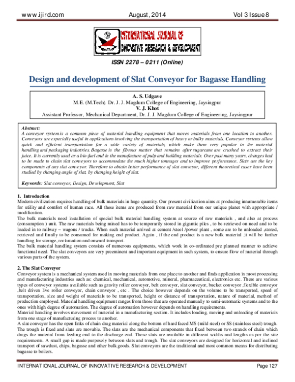 (PDF) Design and development of Slat Conveyor for Bagasse Handling.pdf