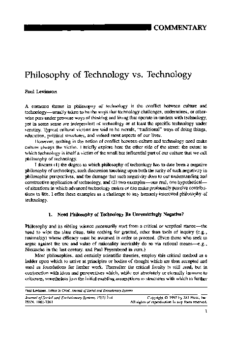 (PDF) Philosophy of technology vs. technology