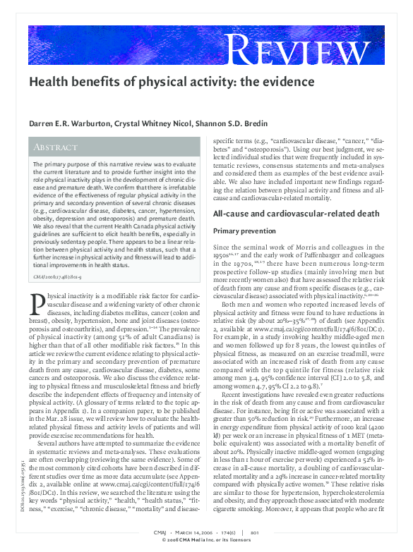 (PDF) Health benefits of physical activity: the evidence