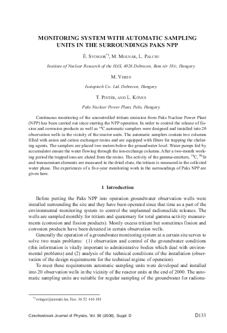(PDF) Monitoring system with automatic sampling units in the ...