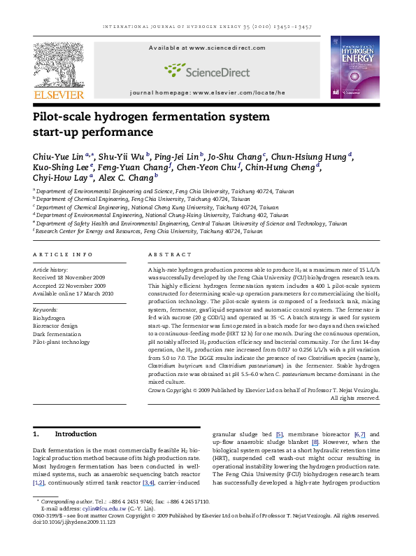 (PDF) Pilot-scale hydrogen fermentation system start-up performance