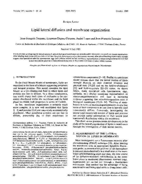 (PDF) Lipid lateral diffusion and membrane organization