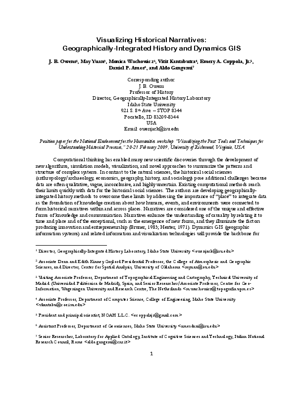 (PDF) Visualizing Historical Narratives: Geographically-Integrated ...