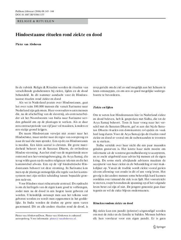 (PDF) Hindoestaanse rituelen rond ziekte en dood