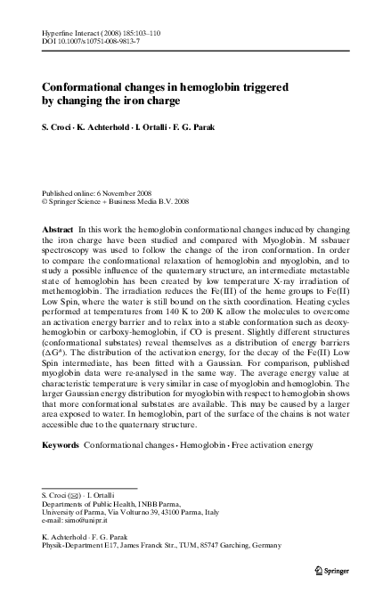 (PDF) Conformational changes in hemoglobin triggered by changing the ...