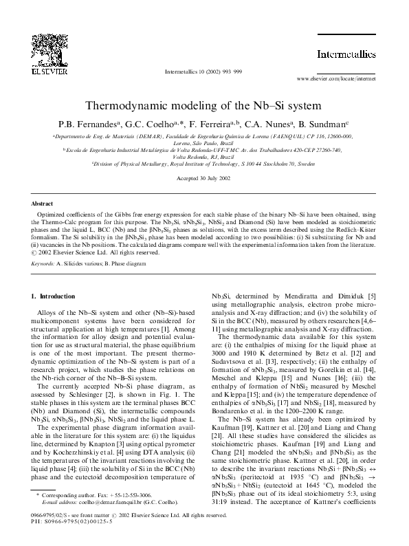 (PDF) Thermodynamic modeling of the Nb–Si system