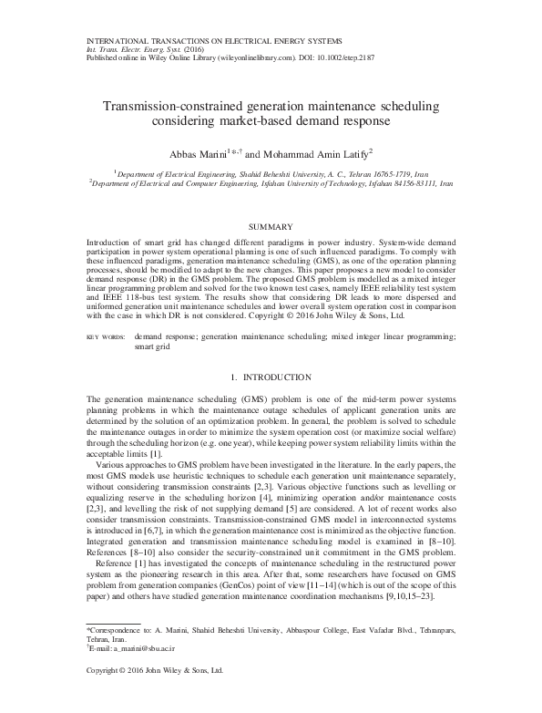 Pdf Transmission Constrained Generation Maintenance Scheduling