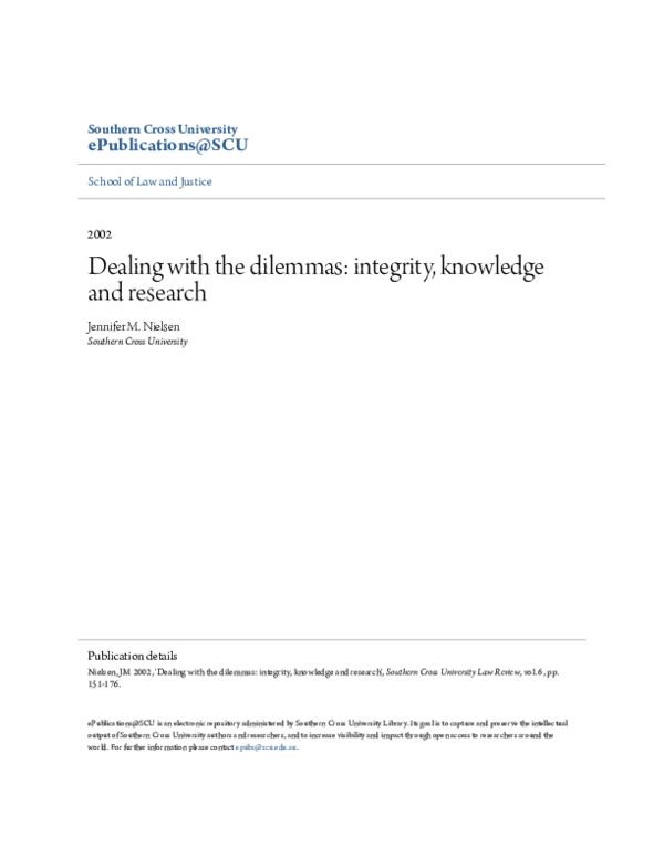 (PDF) Dealing with the dilemmas: integrity, knowledge and research