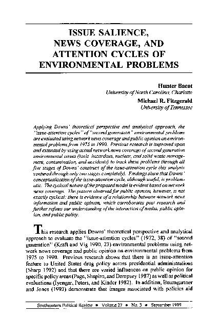 (PDF) Issue Salience, News Coverage, and Attention Cycles of ...