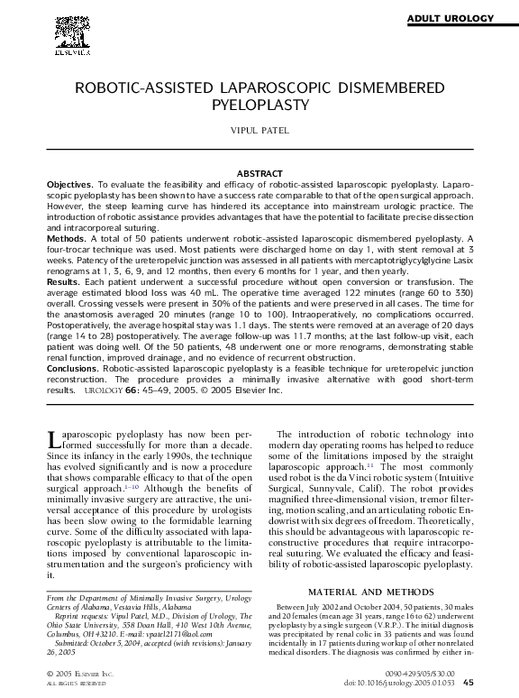 (PDF) Robotic-assisted laparoscopic dismembered pyeloplasty