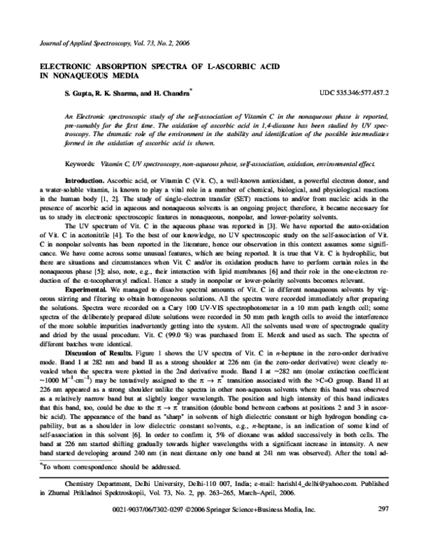 (PDF) Electronic absorption spectra of L-ascorbic acid in nonaqueous media