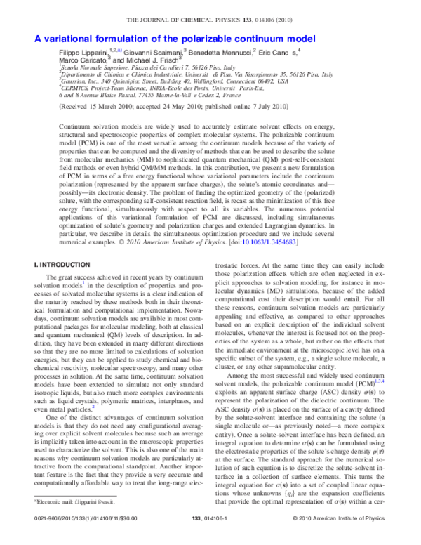 (PDF) Variational formulation of the polarizable continuum model