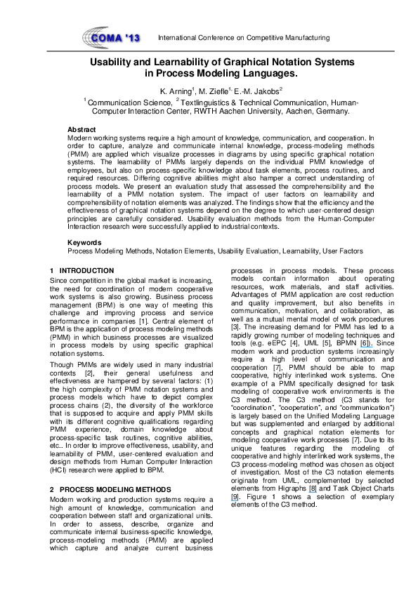 (PDF) Usability and Learnability of Graphical Notation Systems in Process Modeling Languages