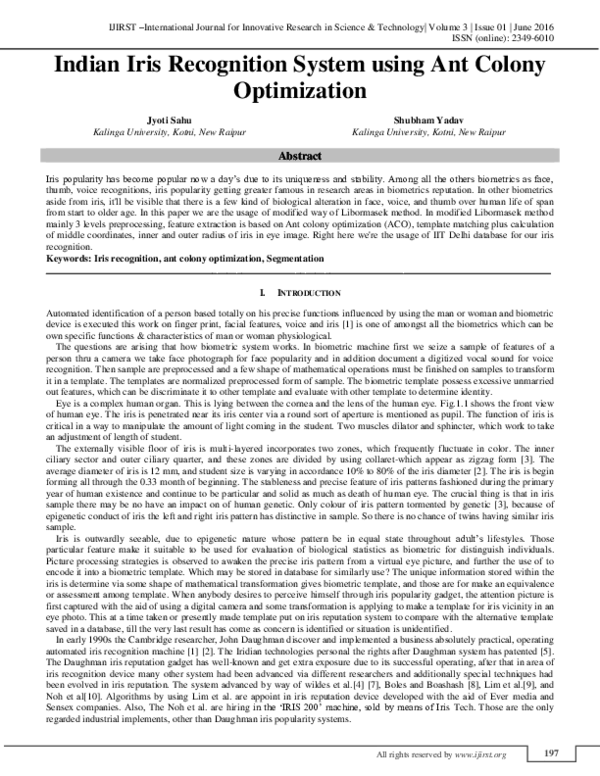 (PDF) Indian Iris Recognition System using Ant Colony Optimization