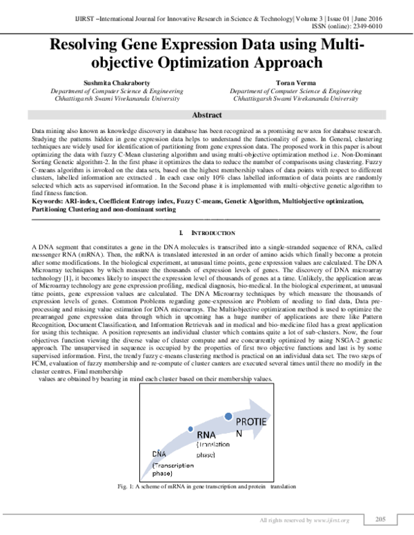 Pdf Resolving Gene Expression Data Using Multi Objective Optimization Approach Ijirst